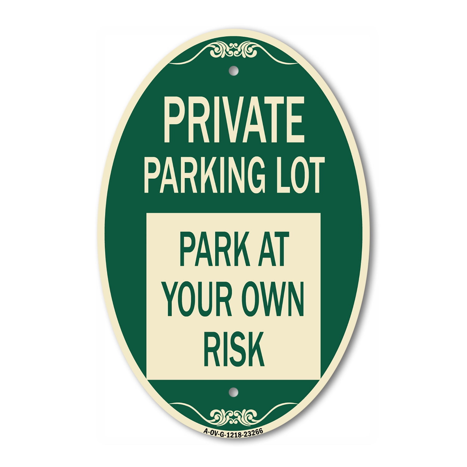SignMission Designer Oval Series Sign - Private Parking Lot | Green ...