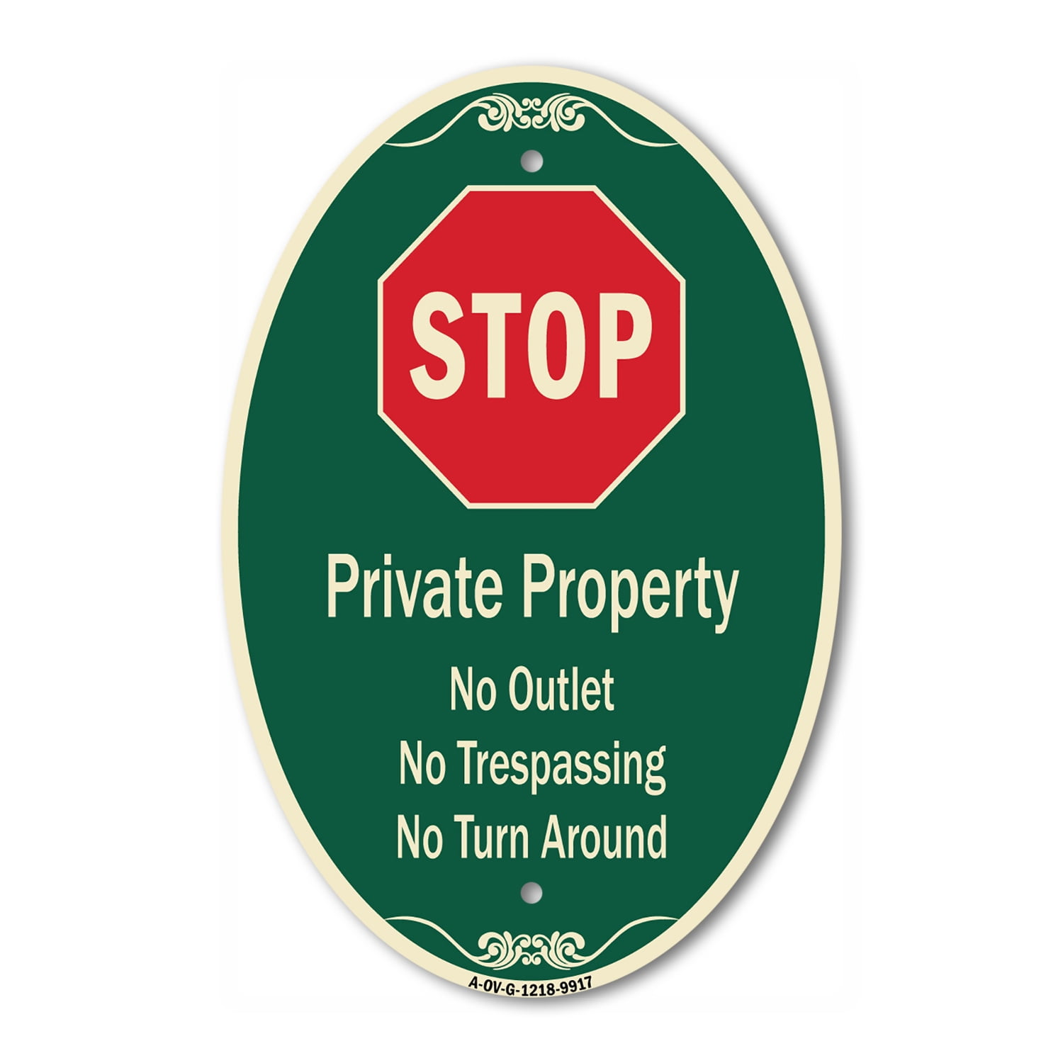 SignMission Designer Oval Series Sign - Private Property No Outlet No ...