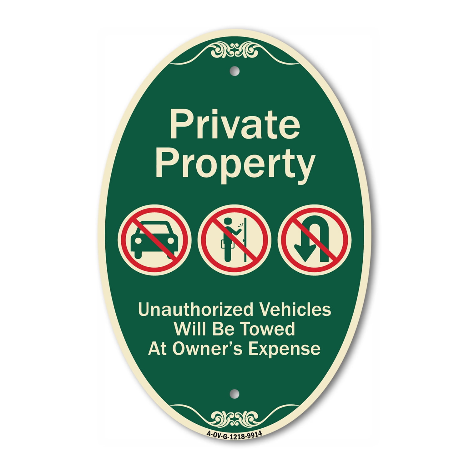 SignMission Designer Oval Series Sign - Private Property Unauthorized ...