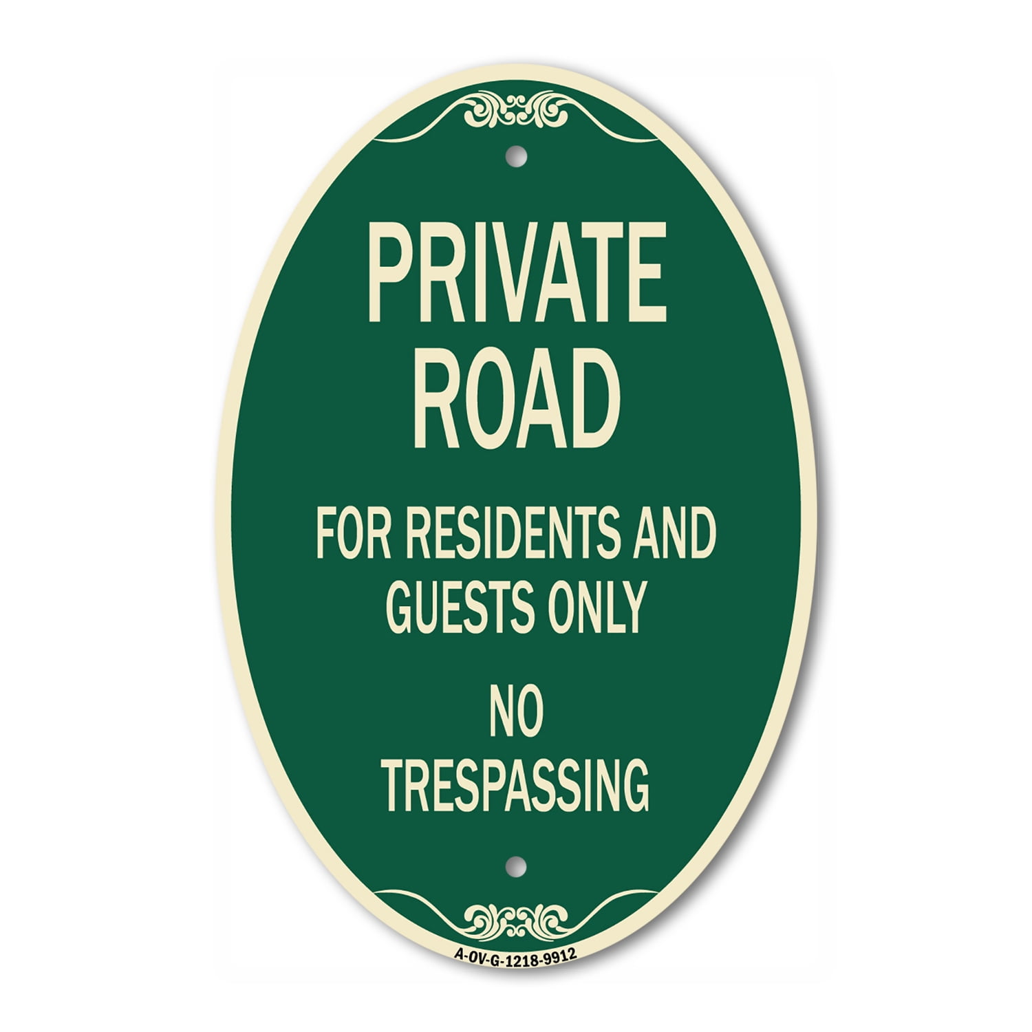 SignMission Designer Oval Series Sign - Private Road For Residents And ...