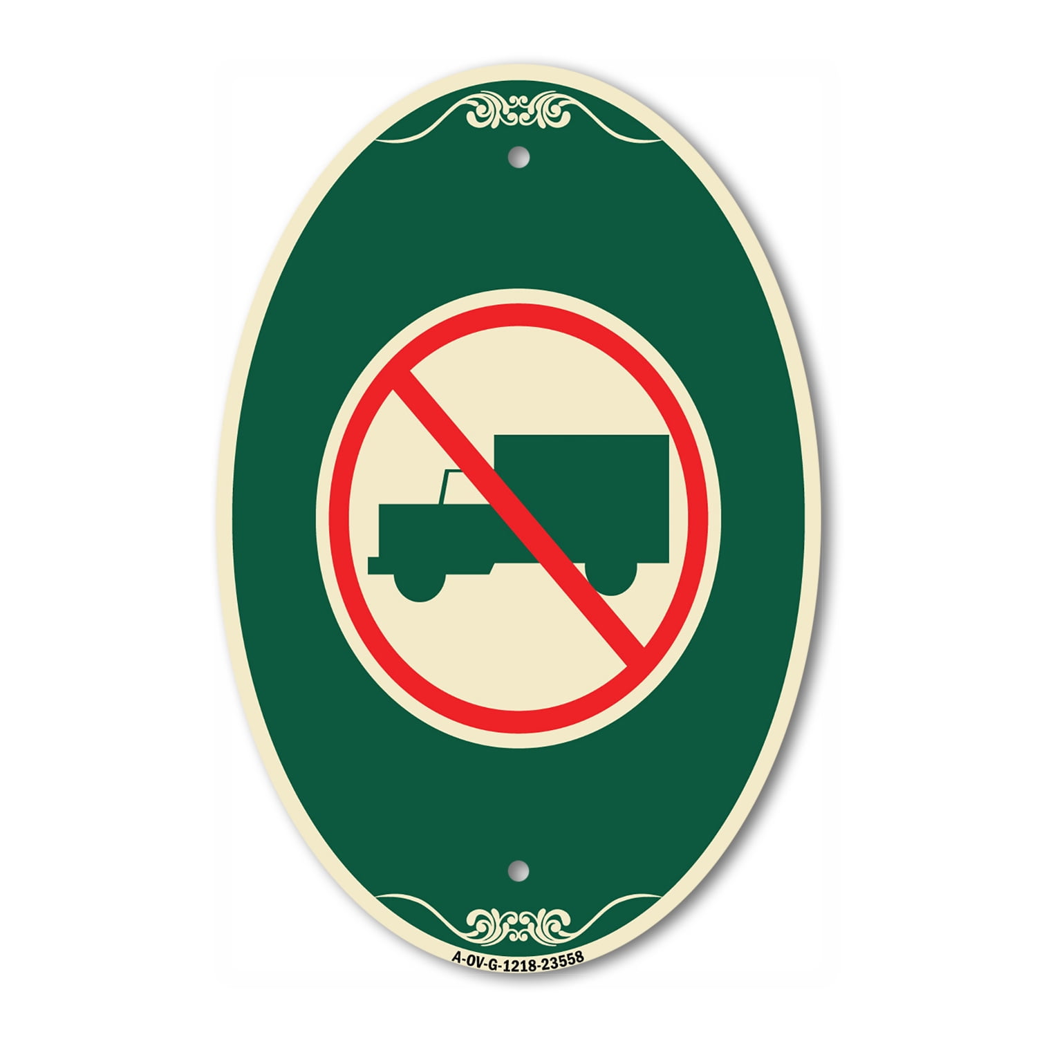SignMission Designer Oval Series Sign - No Truck Symbol | Green & Tan ...