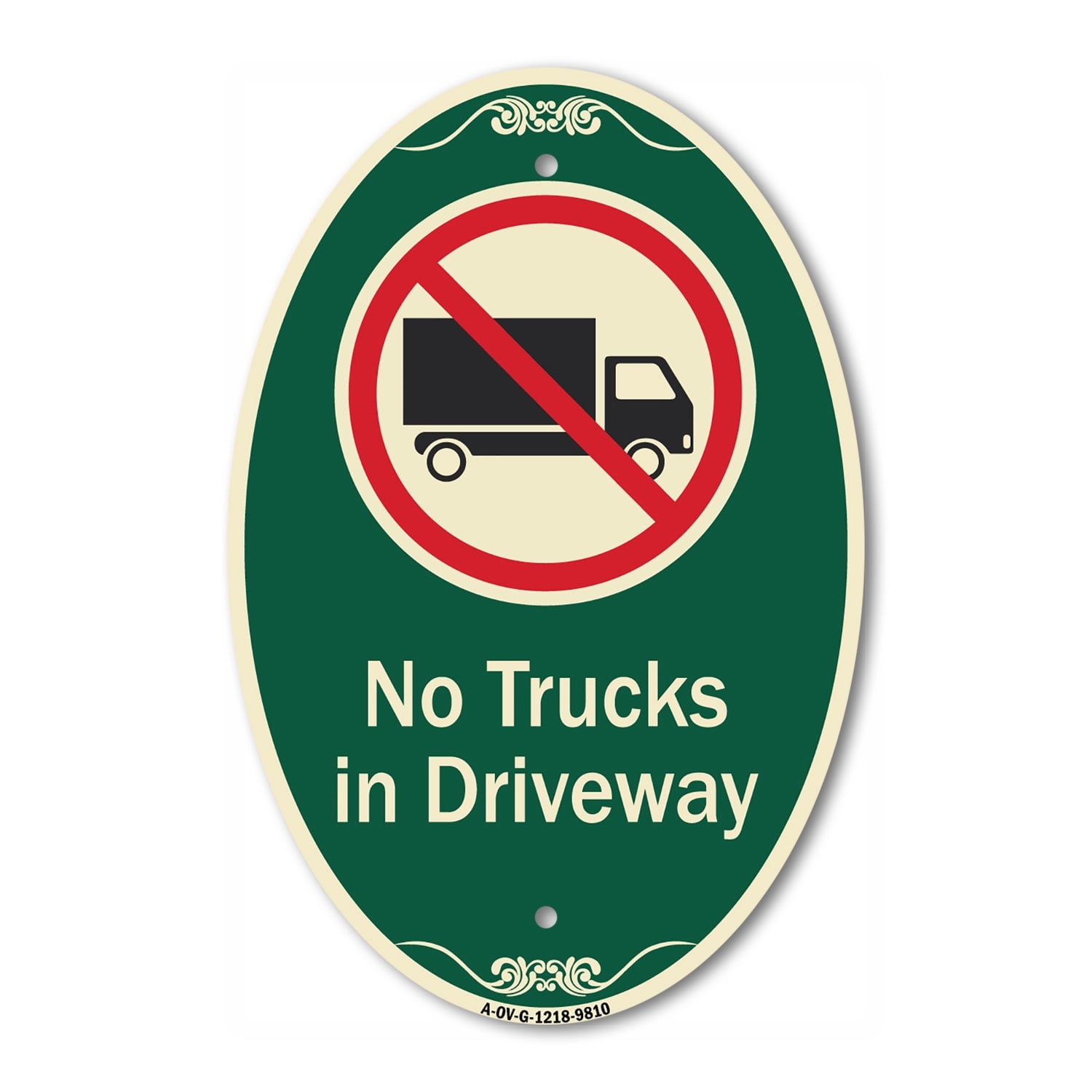 SignMission Designer Oval Series Sign - No Trucks In Driveway With ...