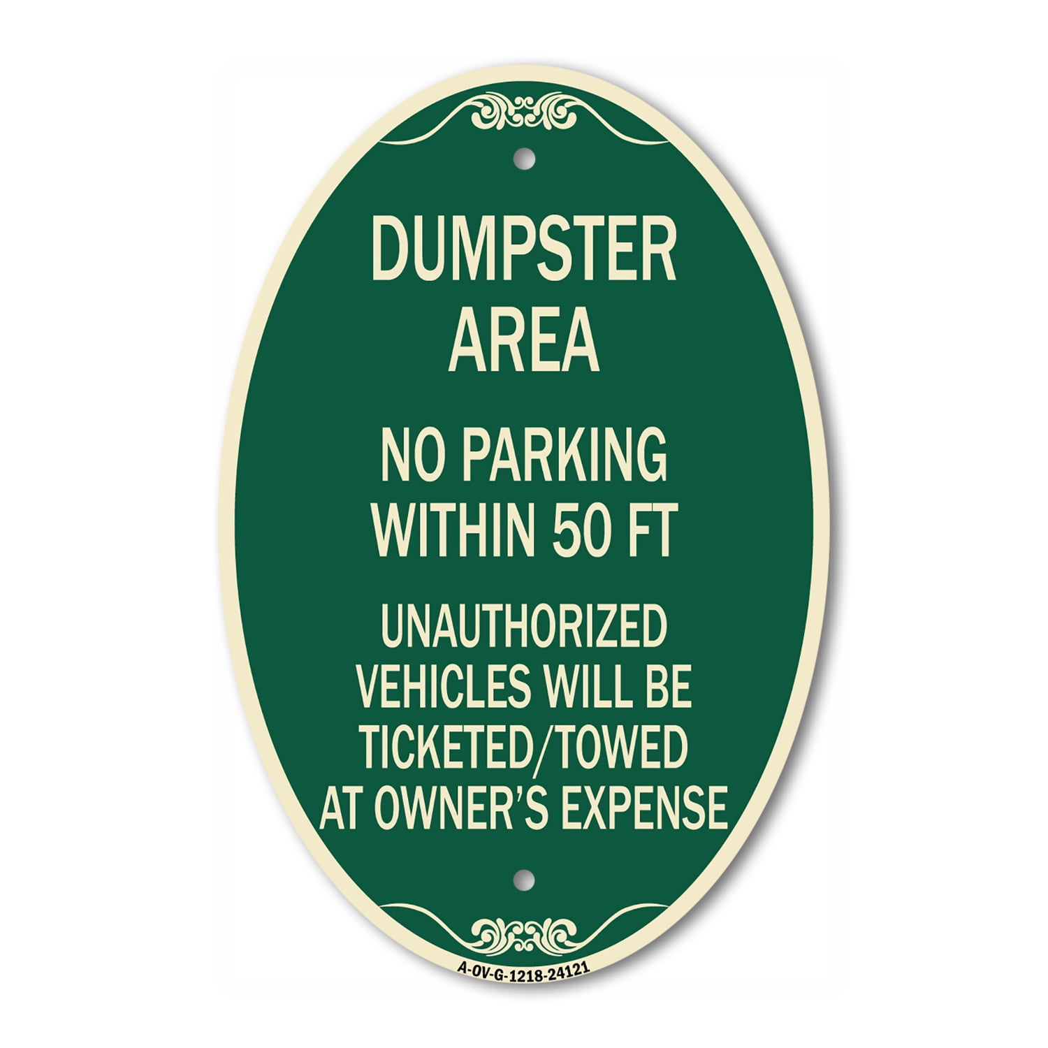 SignMission Designer Oval Sign - Dumpster Area Parking Rule Sign No ...