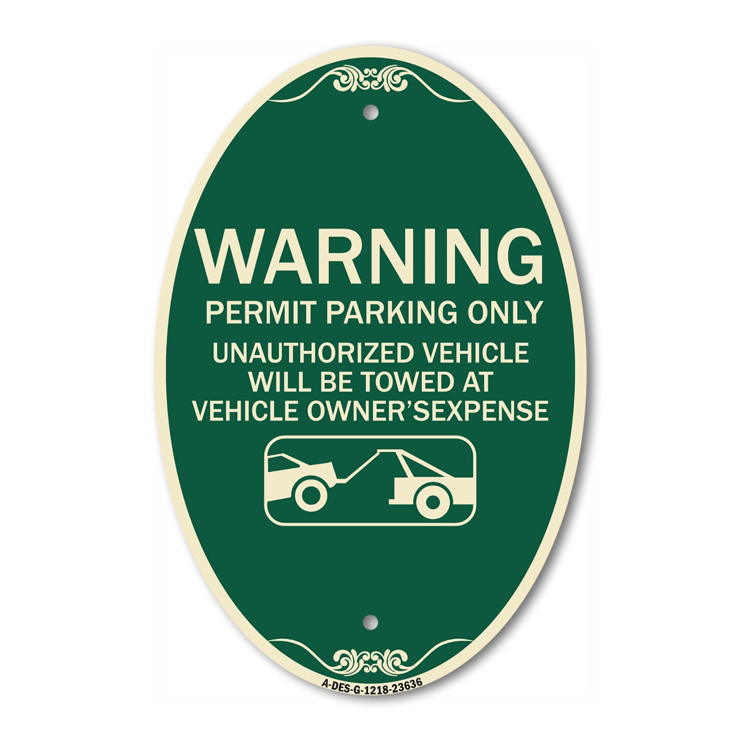 SignMission Designer Oval Sign - No Parking Without Permit Warning Sign ...