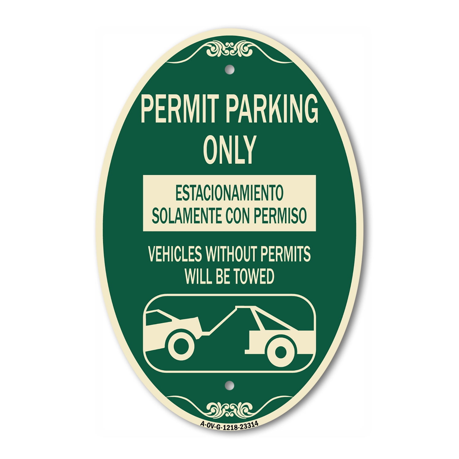 SignMission Designer Oval Sign - Permit Parking Only - Estacionamiento ...