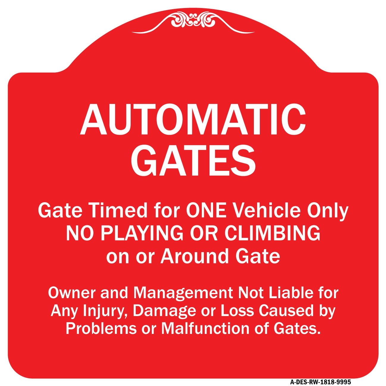 SignMission Designer Series Sign - Automatic Gates Gate Timed For One ...