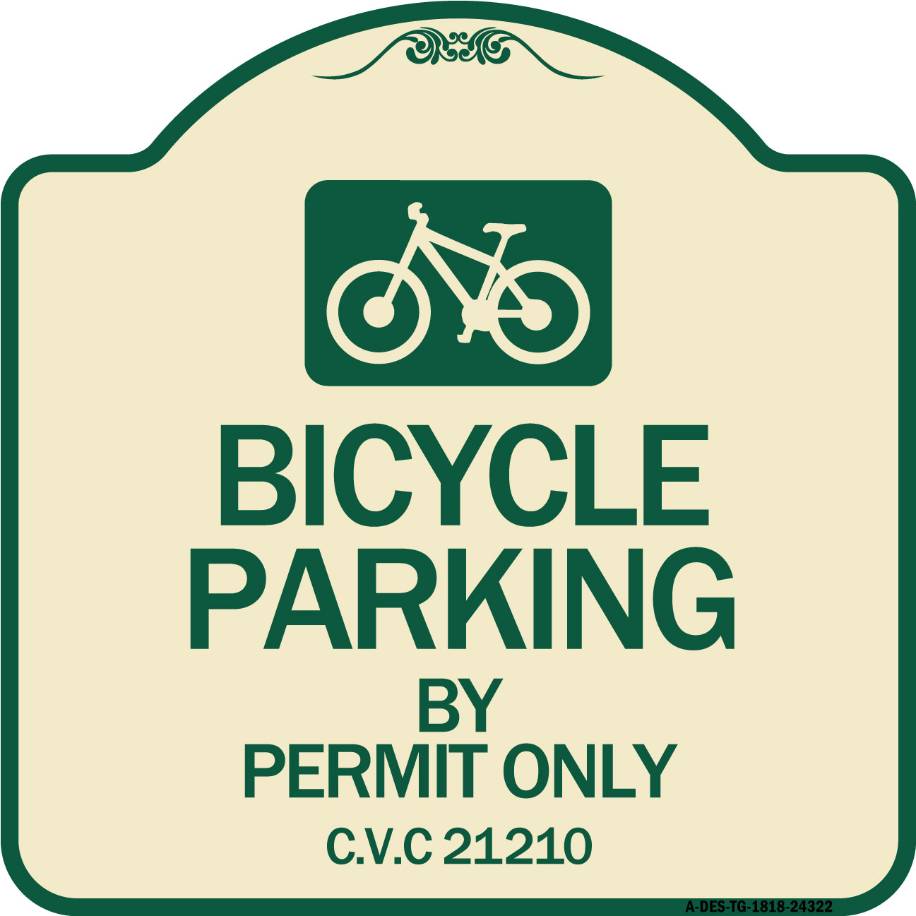 SignMission Designer Series Sign - Bicycle Parking by Permit Only C.V.S ...