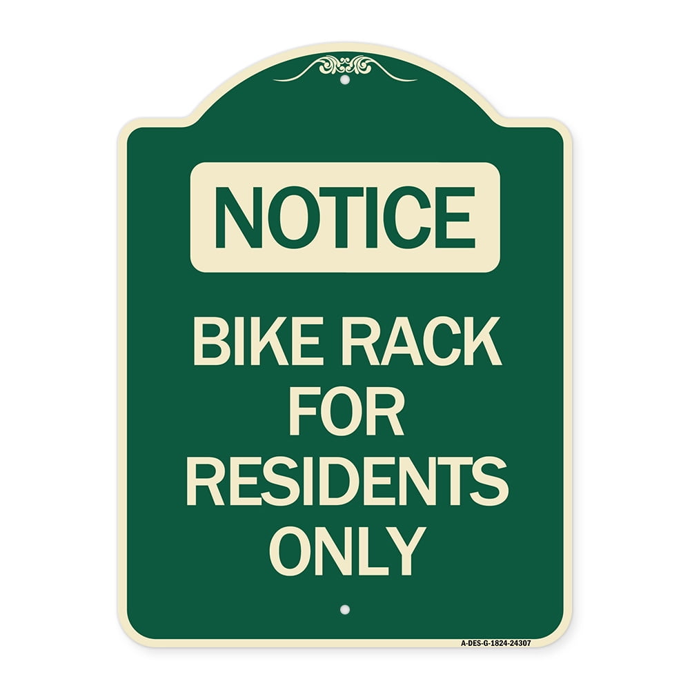 SignMission Designer Series Sign - Bike Rack for Residents Only | Green ...