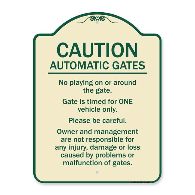 SignMission Designer Series Sign - Caution Automatic Gates No Playing ...