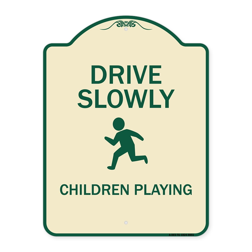 SignMission Designer Series Sign - Drive Slowly Children Playing | Tan ...