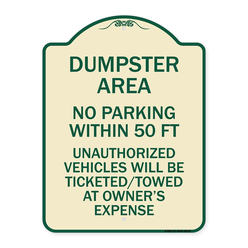 SignMission Designer Series Sign - Dumpster Area Parking Rule Sign No ...