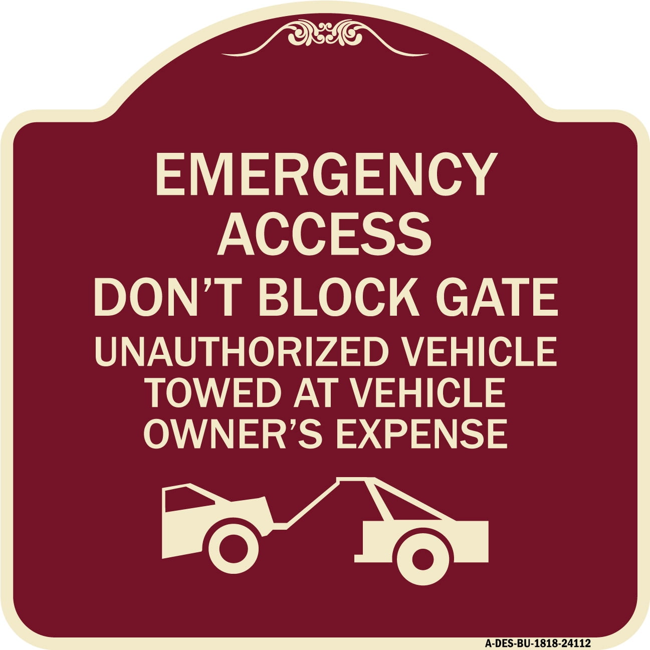 SignMission Designer Series Sign - Emergency Access Don't Block Gate ...