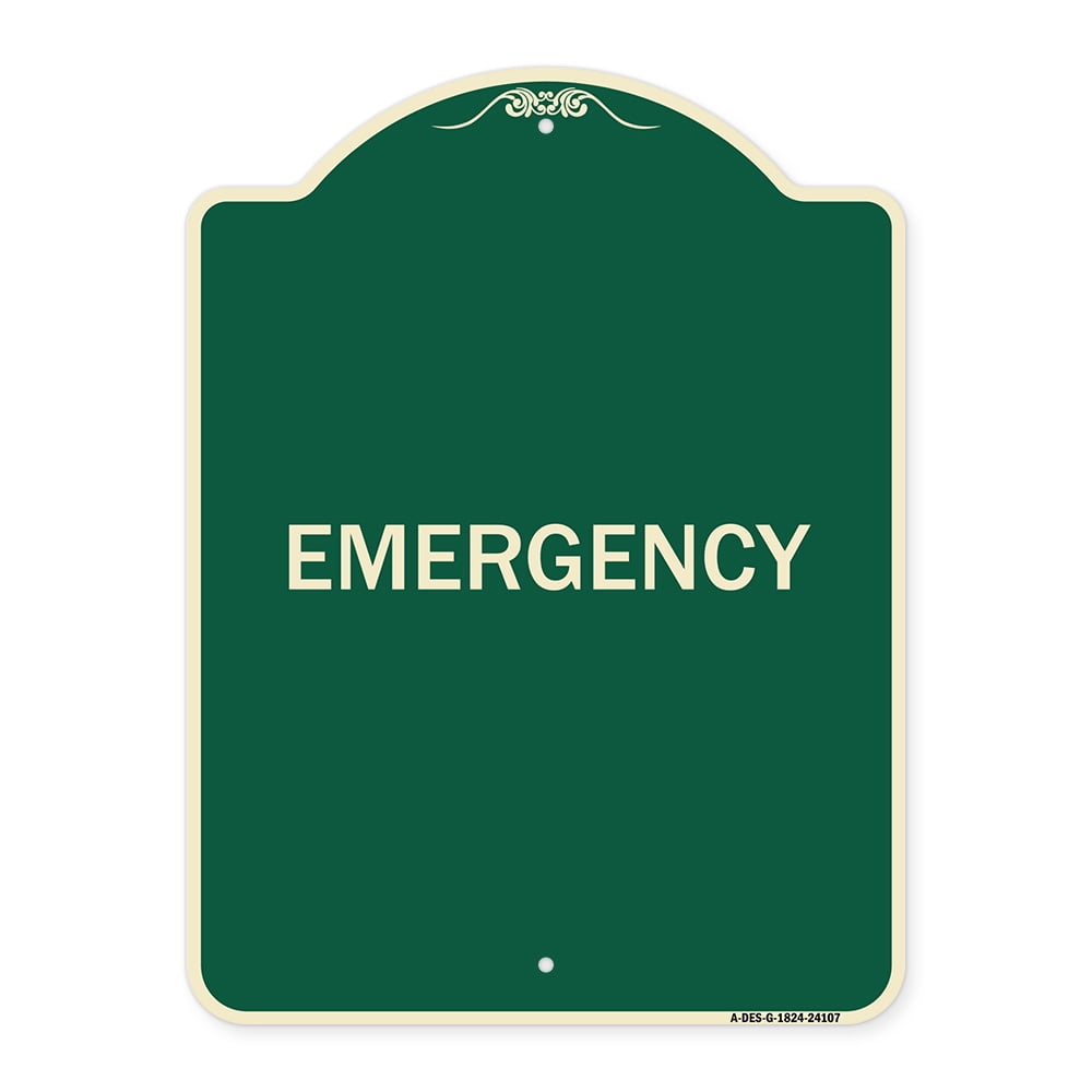 SignMission Designer Series Sign - Emergency | Green & Tan 18" x 24 ...