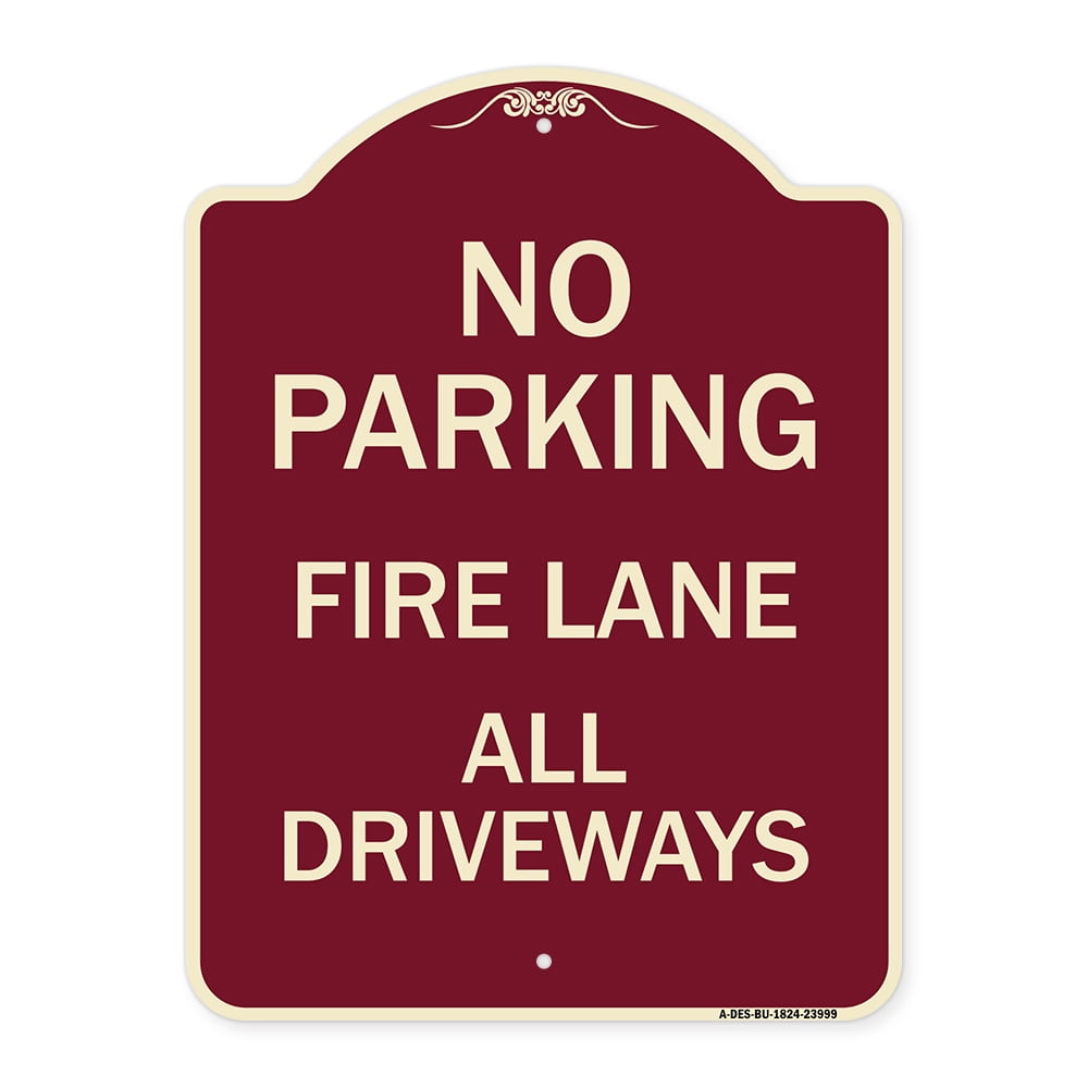 SignMission Designer Series Sign - Fire Lane All Driveways | Burgundy ...