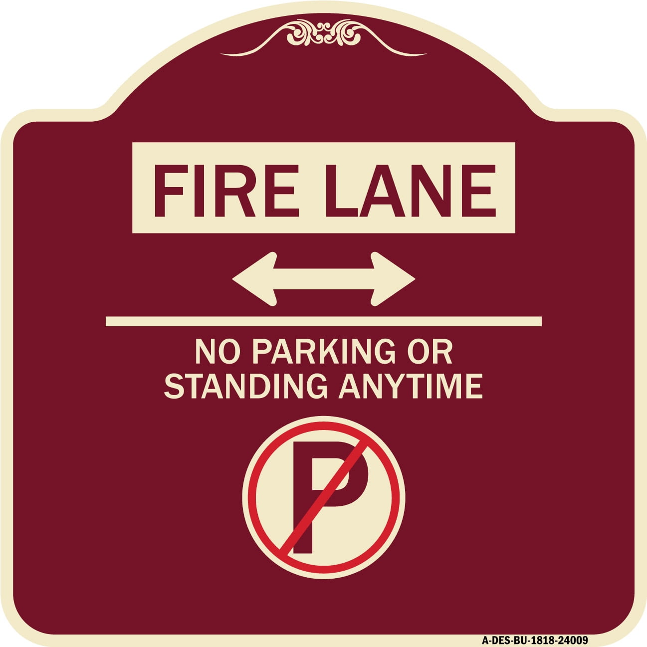 SignMission Designer Series Sign - Fire Lane - No Parking or Standing ...