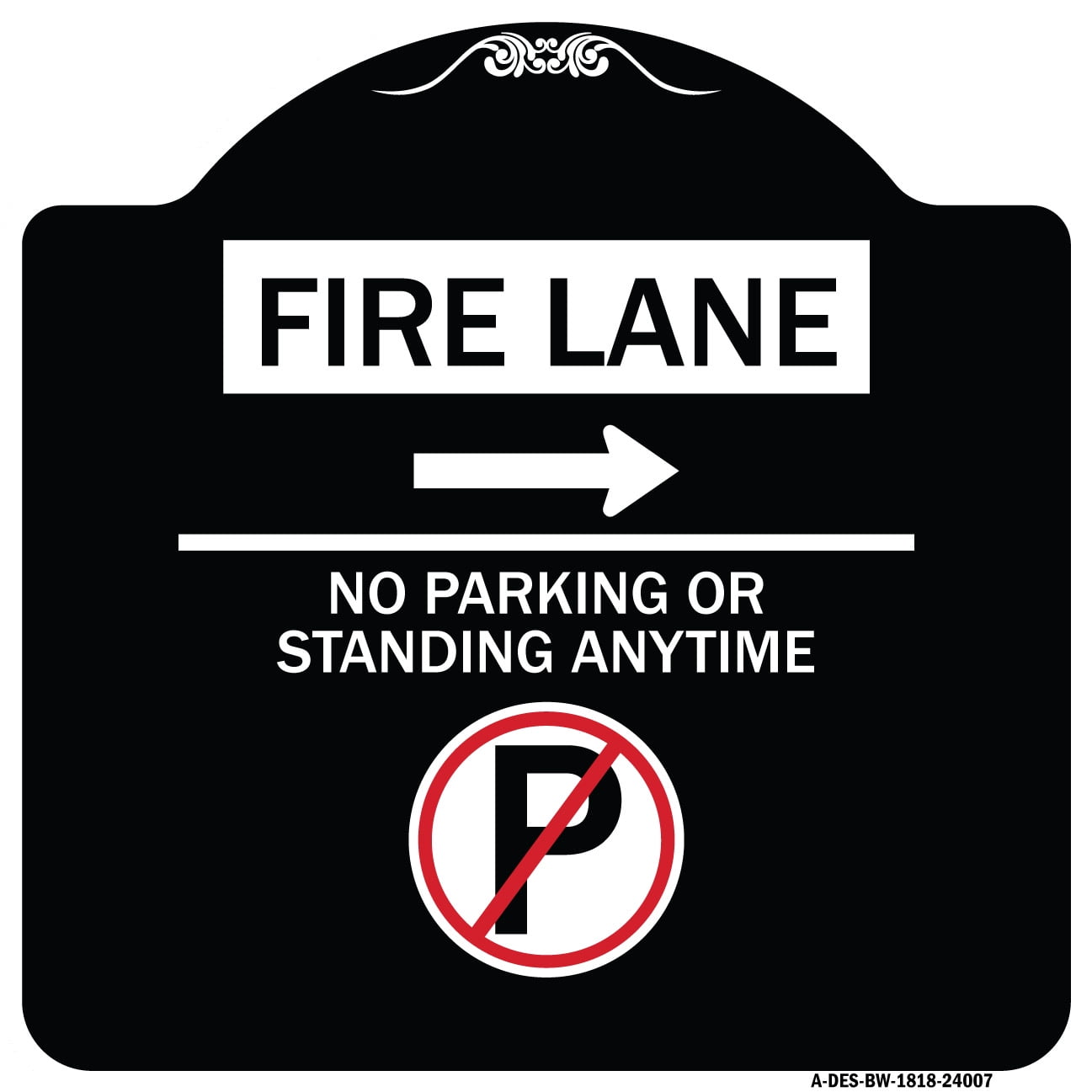 SignMission Designer Series Sign - Fire Lane - No Parking or Standing ...
