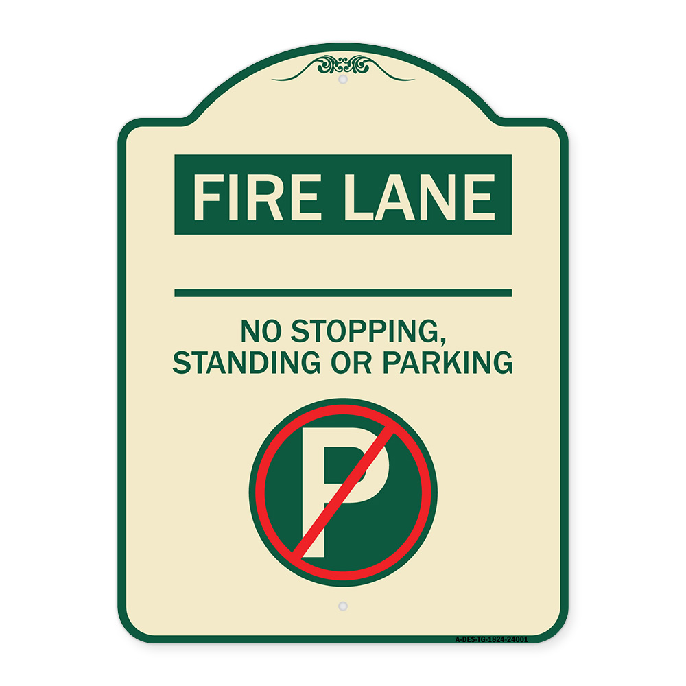 SignMission Designer Series Sign - Fire Lane - No Stopping Standing or ...