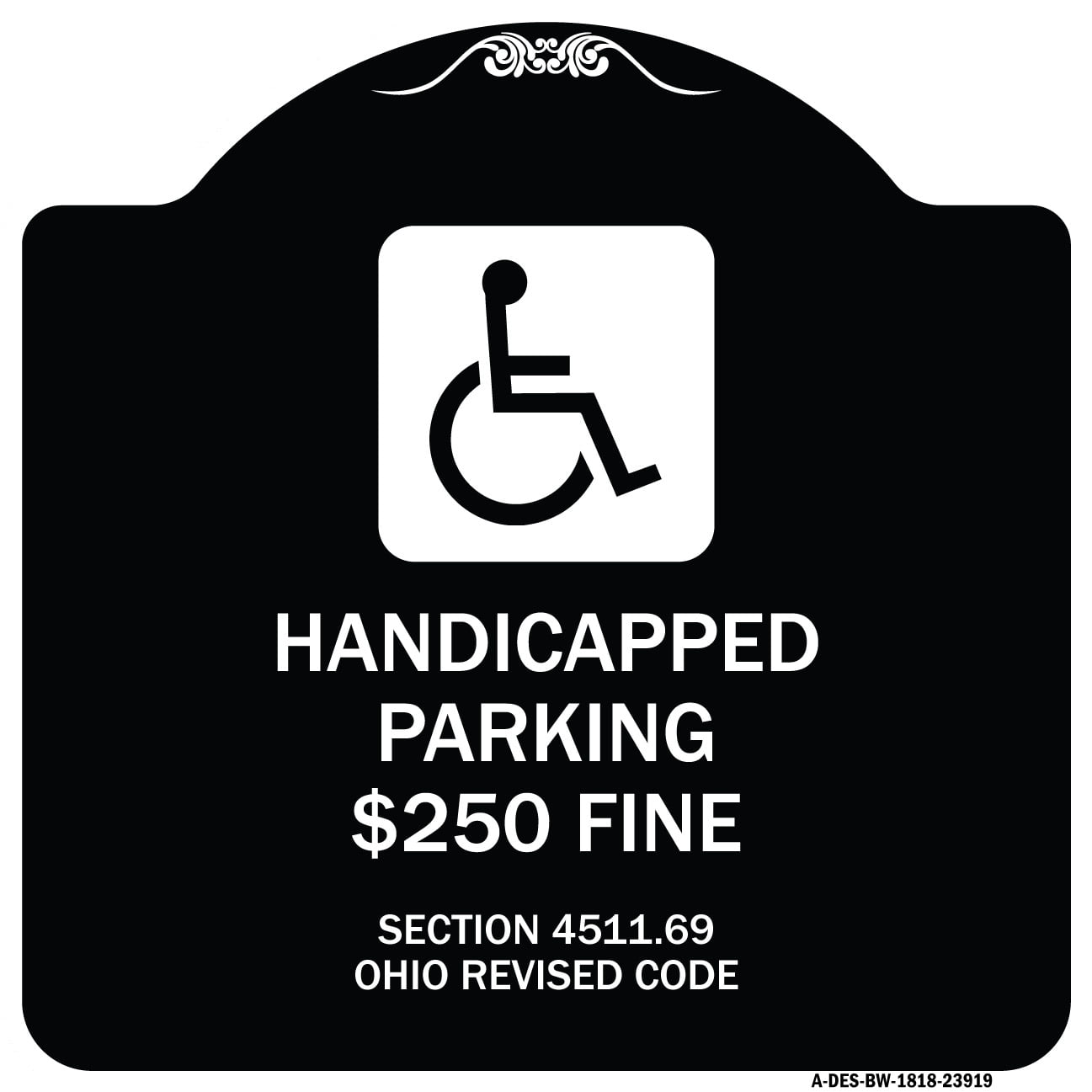 SignMission Designer Series Sign - Handicapped Parking $250 Fine ...