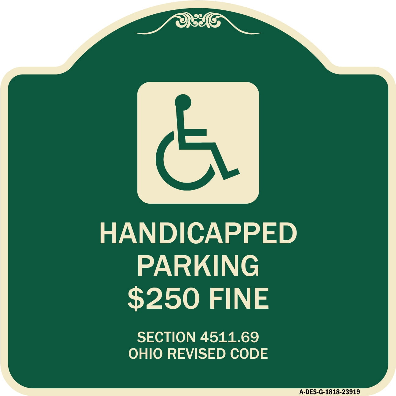 SignMission Designer Series Sign - Handicapped Parking $250 Fine ...