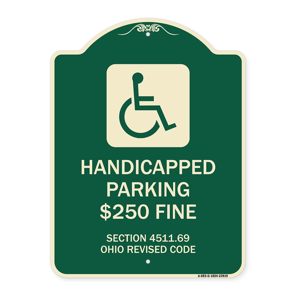 SignMission Designer Series Sign - Handicapped Parking $250 Fine ...
