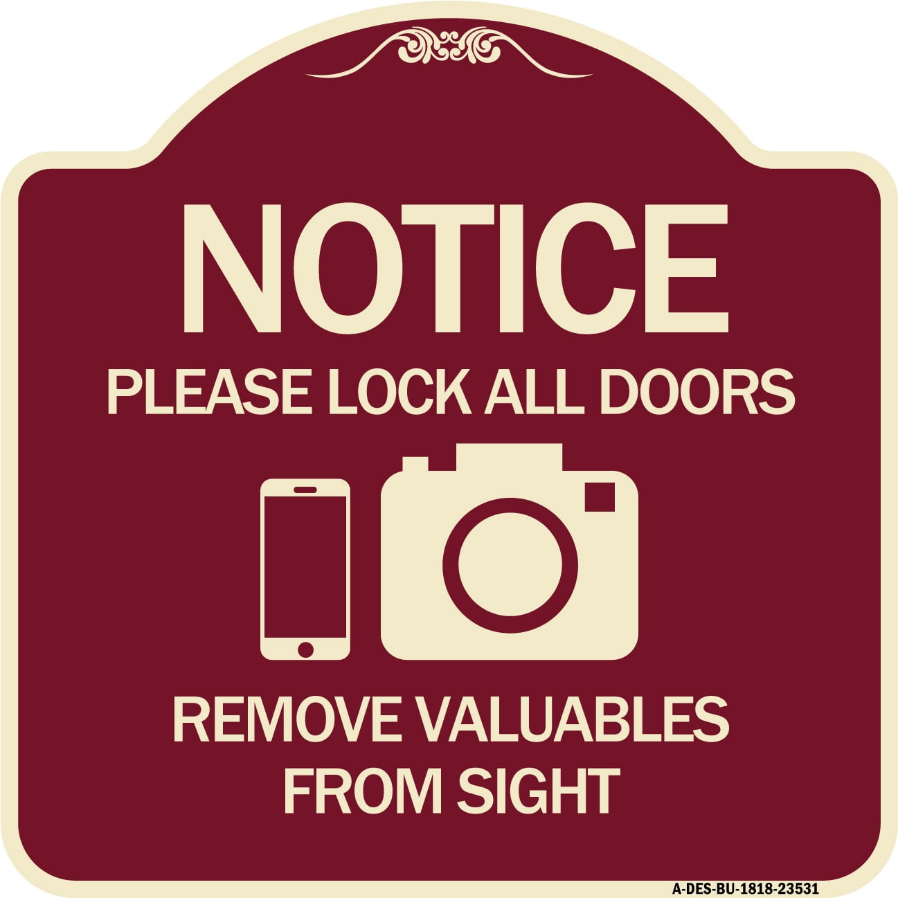 SignMission Designer Series Sign - Notice Please Lock All Doors Remove ...