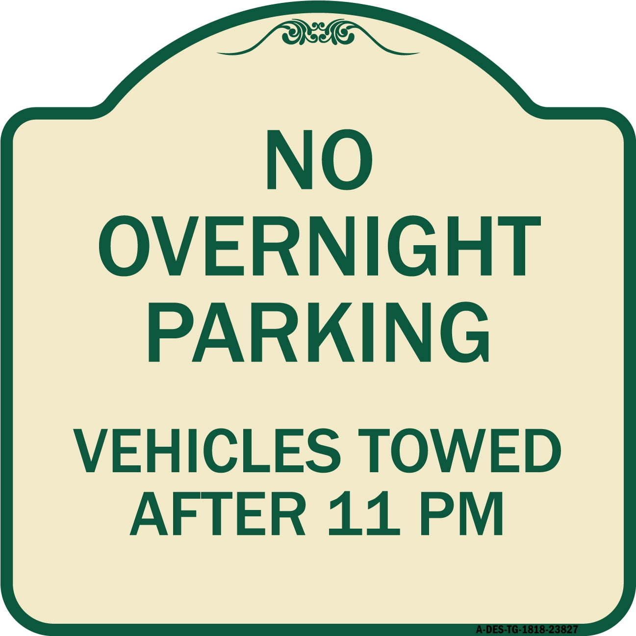 SignMission Designer Series Sign - No Overnight Parking Vehicles Towed ...