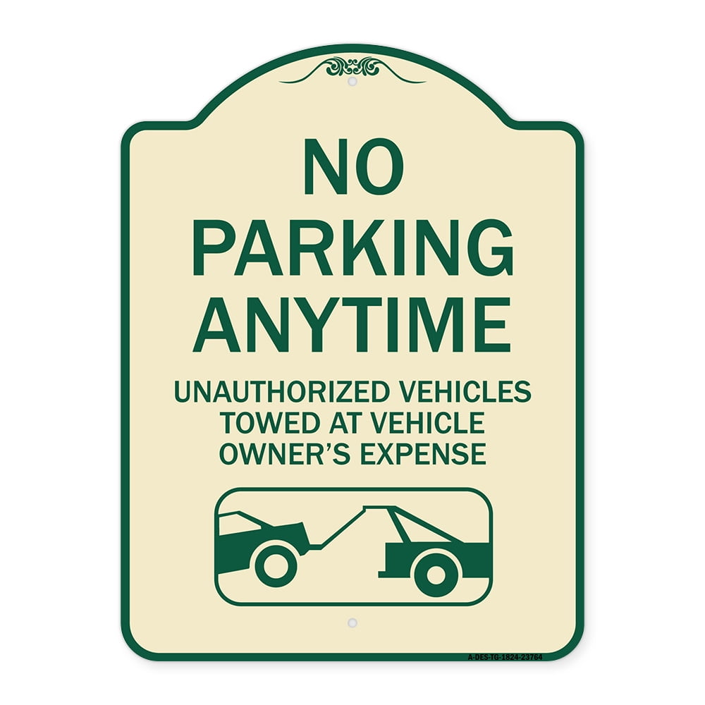 SignMission Designer Series Sign - No Parking Anytime Unauthorized ...