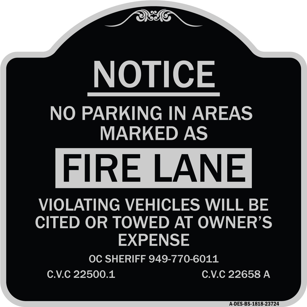 SignMission Designer Series Sign - No Parking in Areas Marked as Fire ...