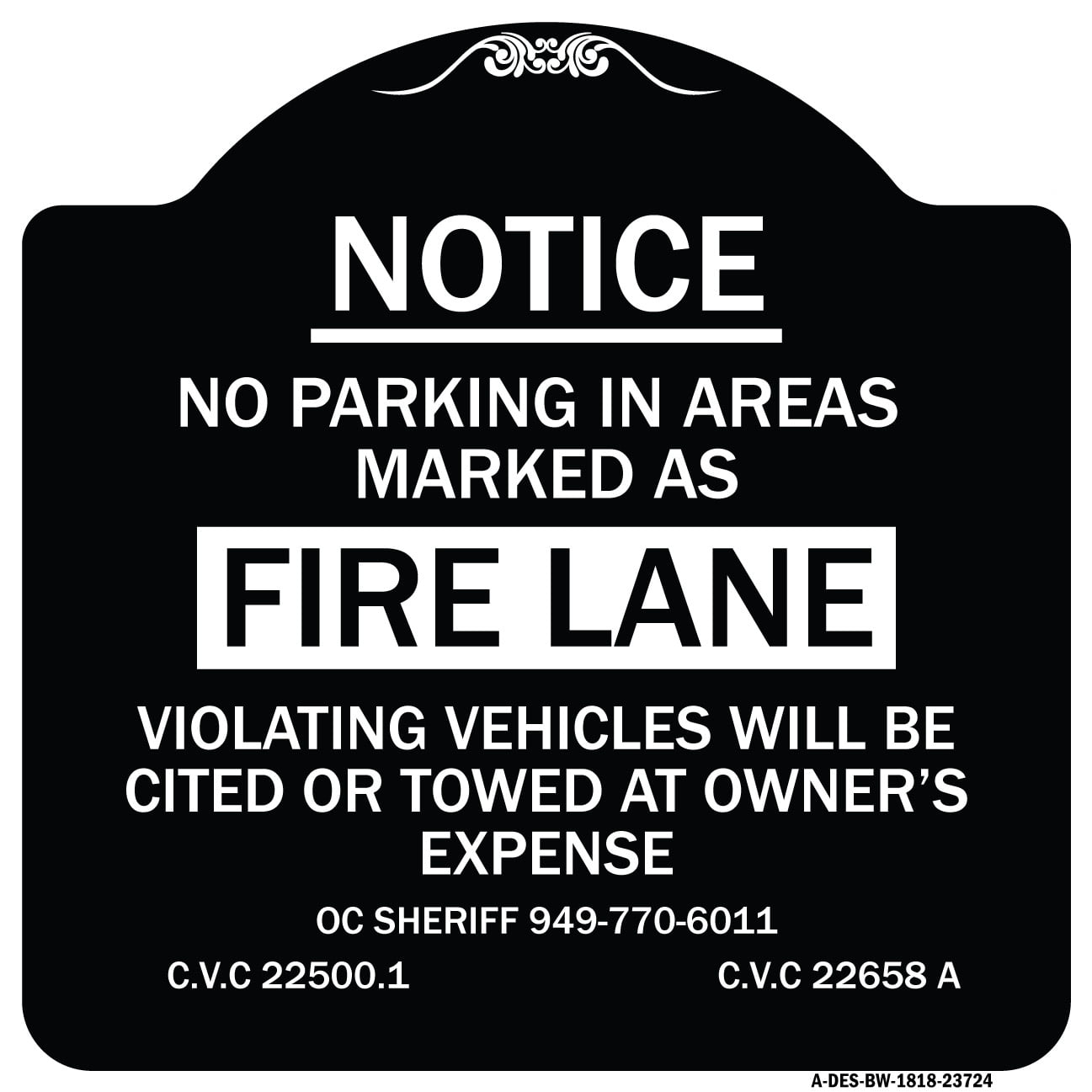 SignMission Designer Series Sign - No Parking in Areas Marked as Fire ...