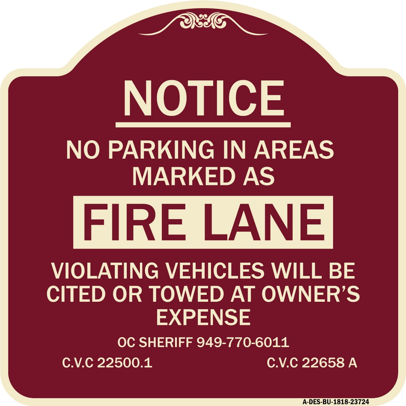 SignMission Designer Series Sign - No Parking in Areas Marked as Fire ...