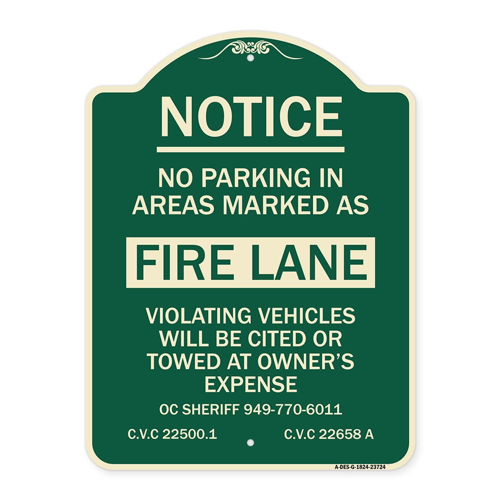 SignMission Designer Series Sign - No Parking in Areas Marked as Fire ...