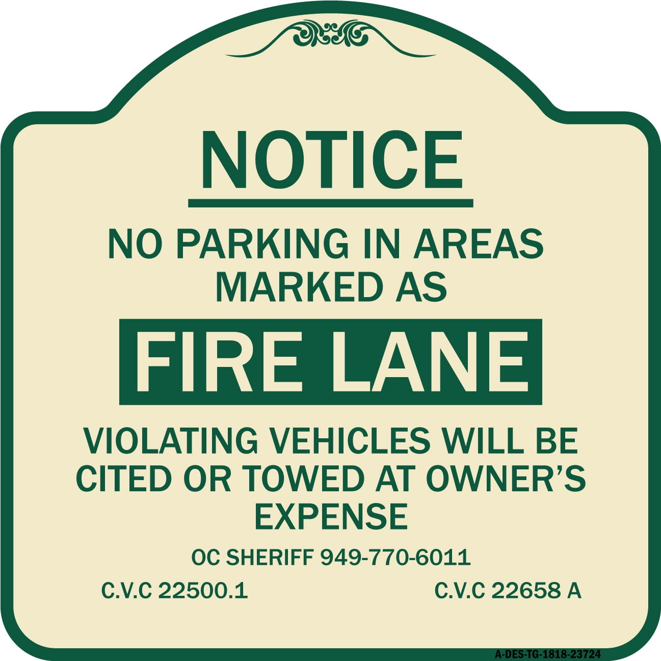SignMission Designer Series Sign - No Parking in Areas Marked as Fire ...