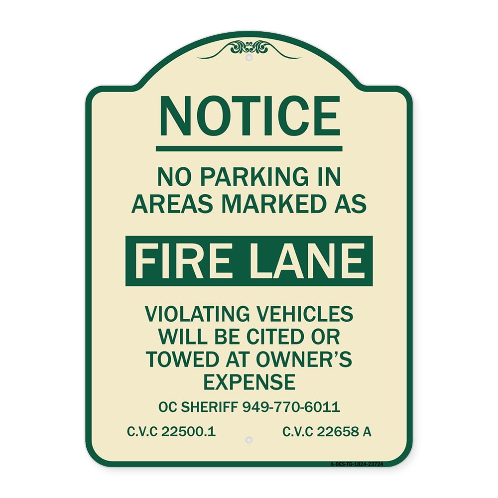 SignMission Designer Series Sign - No Parking in Areas Marked as Fire ...