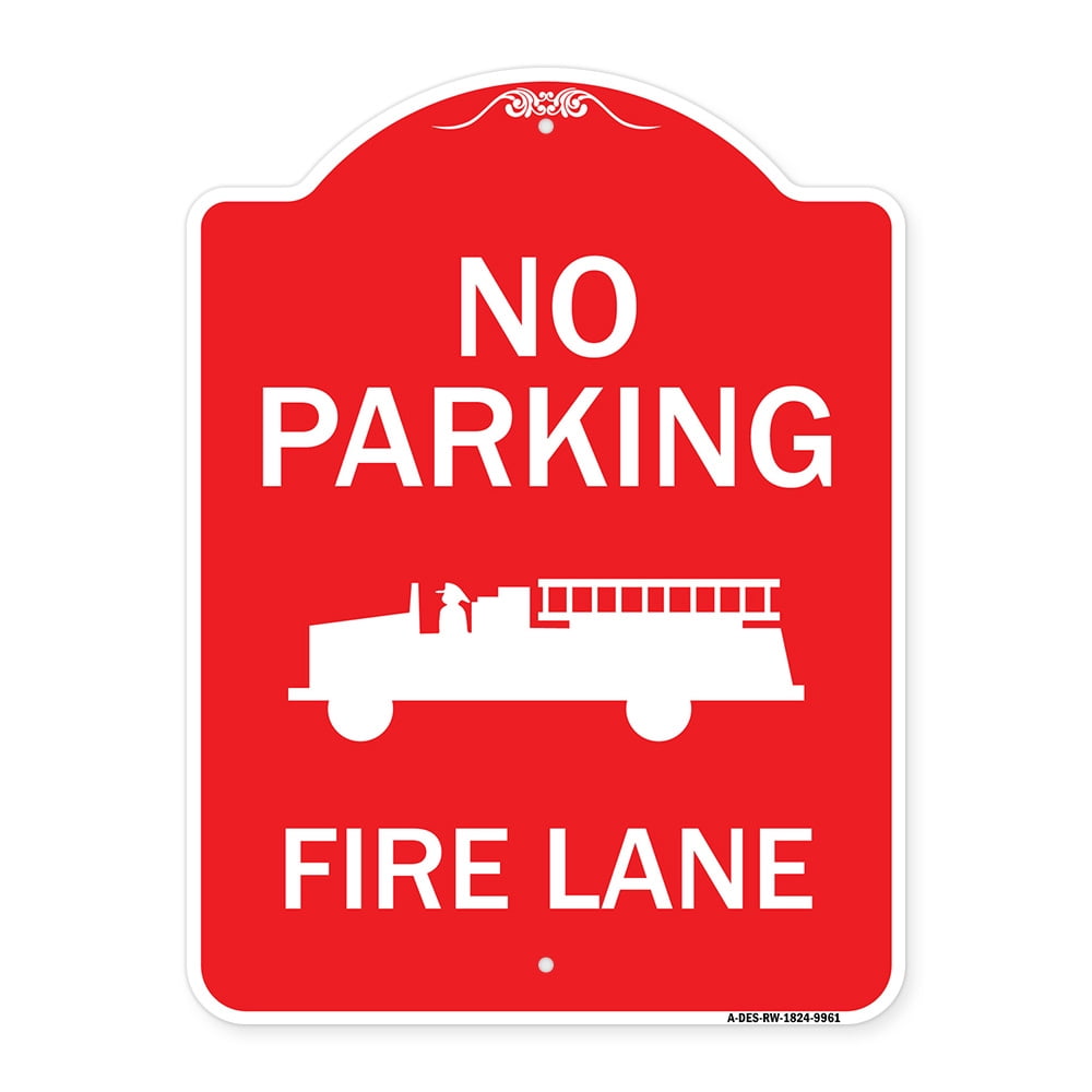 SignMission Designer Series Sign - No Parking Fire Lane | Red & White ...