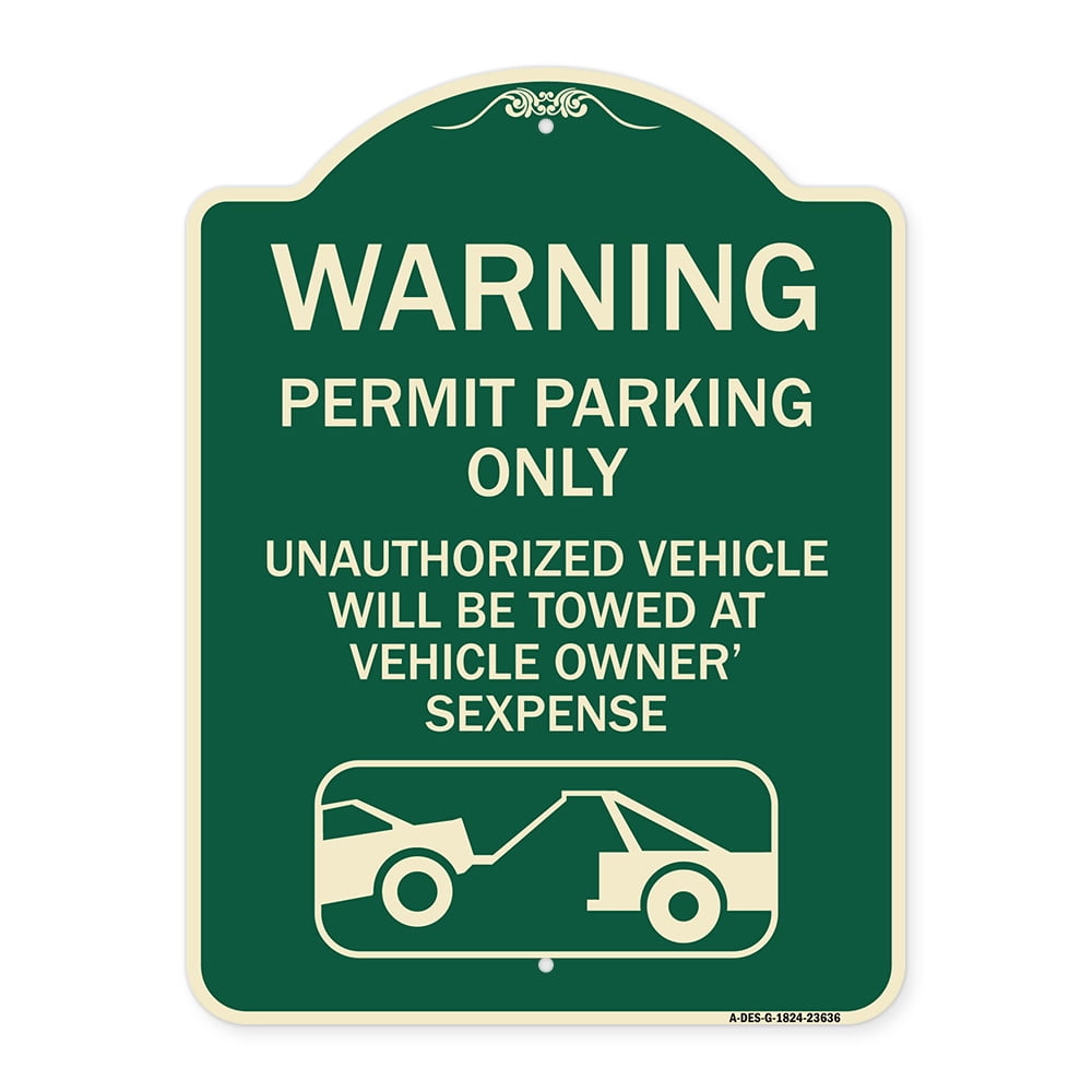 SignMission Designer Series Sign - No Parking Without Permit Warning ...