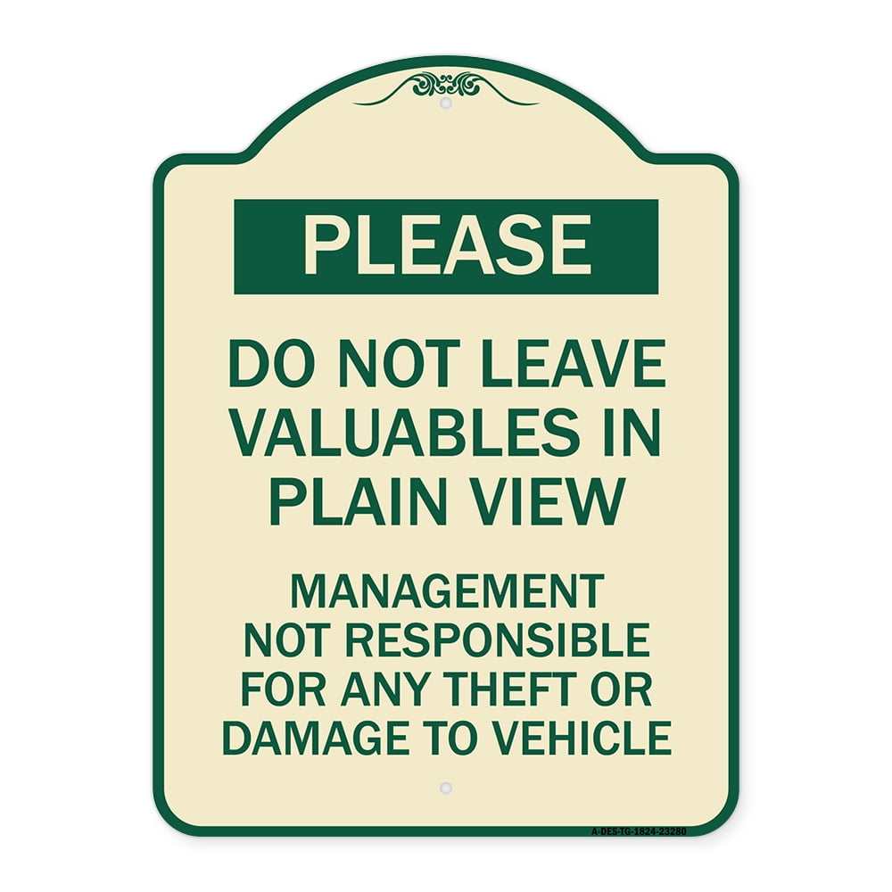 SignMission Designer Series Sign - Please Do Not Leave Valuables in ...