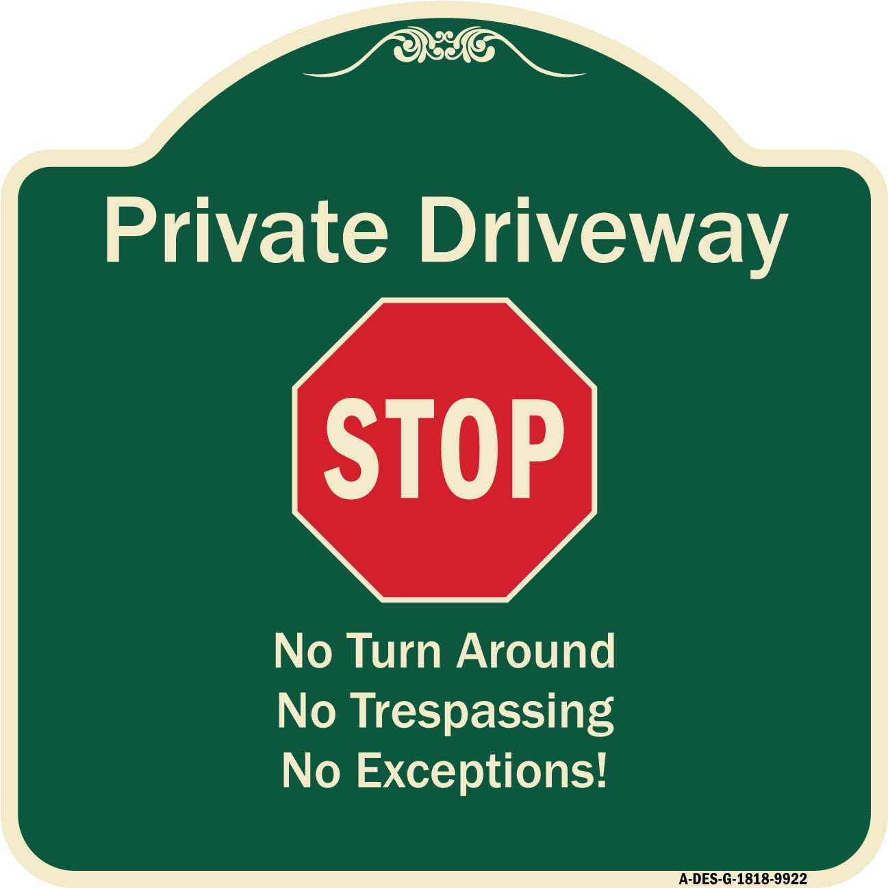 SignMission Designer Series Sign - Private Driveway No Turn Around Or ...