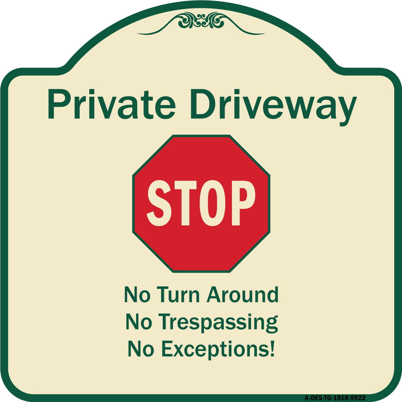 SignMission Designer Series Sign - Private Driveway No Turn Around Or ...