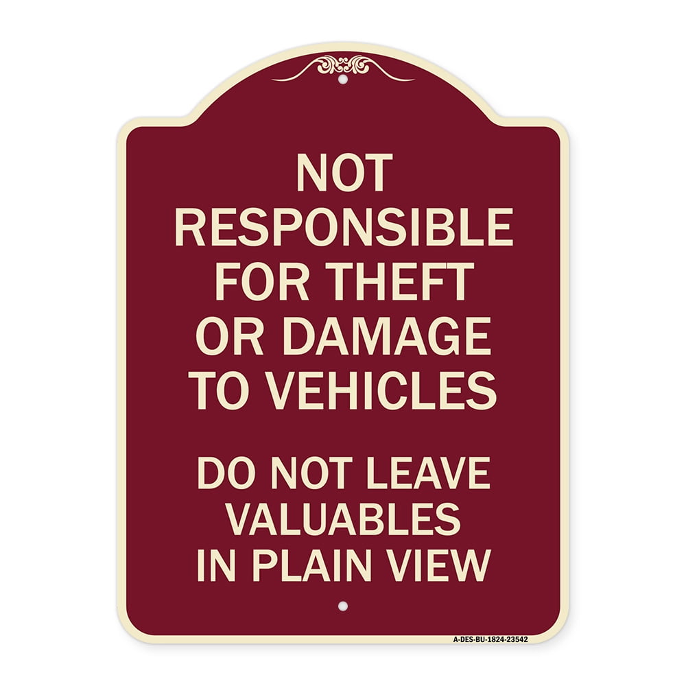 SignMission Designer Series Sign - Not Responsible for Theft or Damage ...