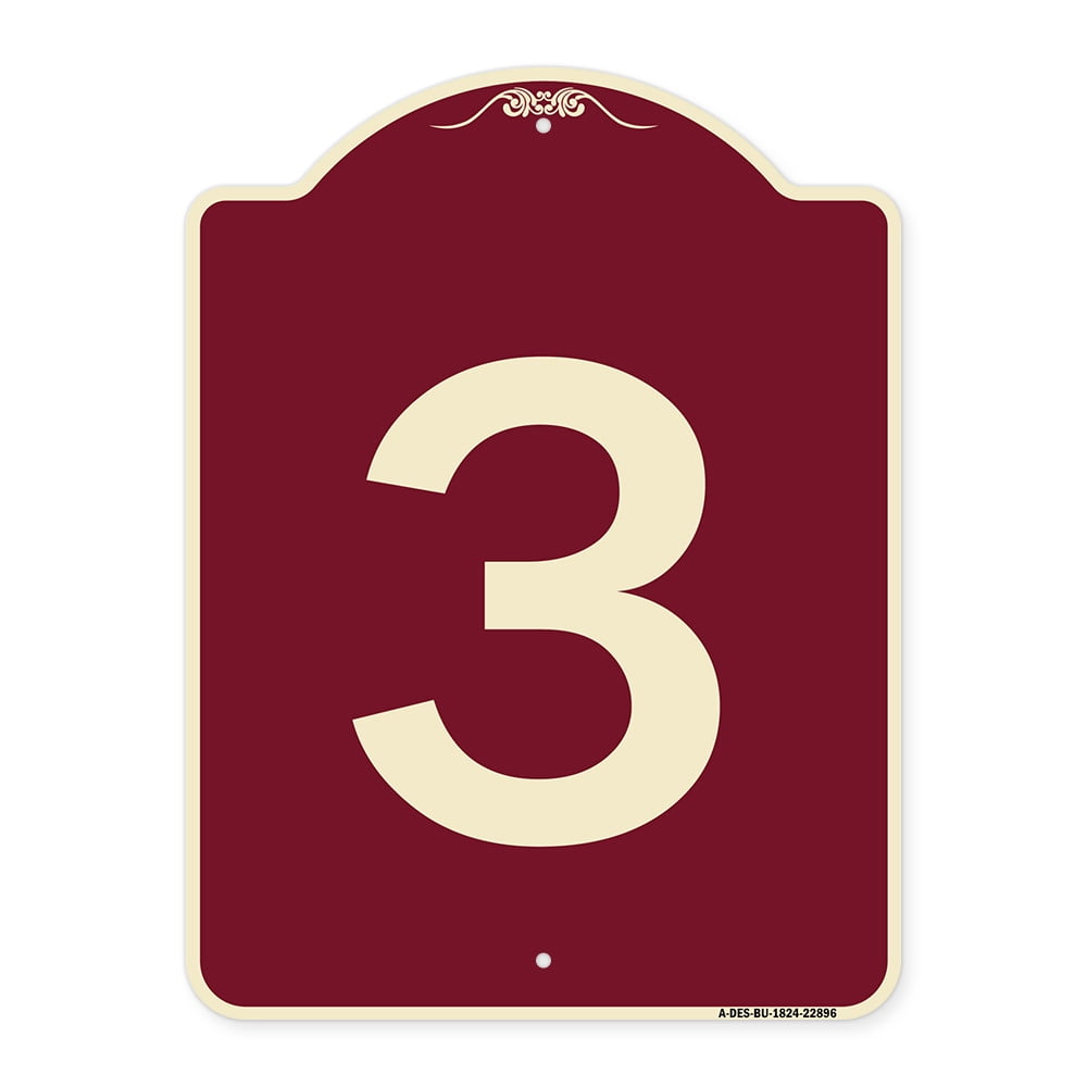 SignMission Designer Series Sign - Sign with Number 3 | Burgundy 18" x ...