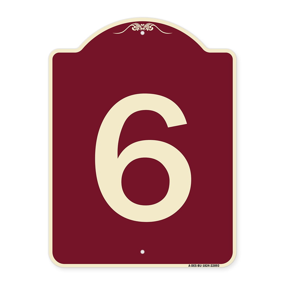 SignMission Designer Series Sign - Sign with Number 6 | Burgundy 18" x ...