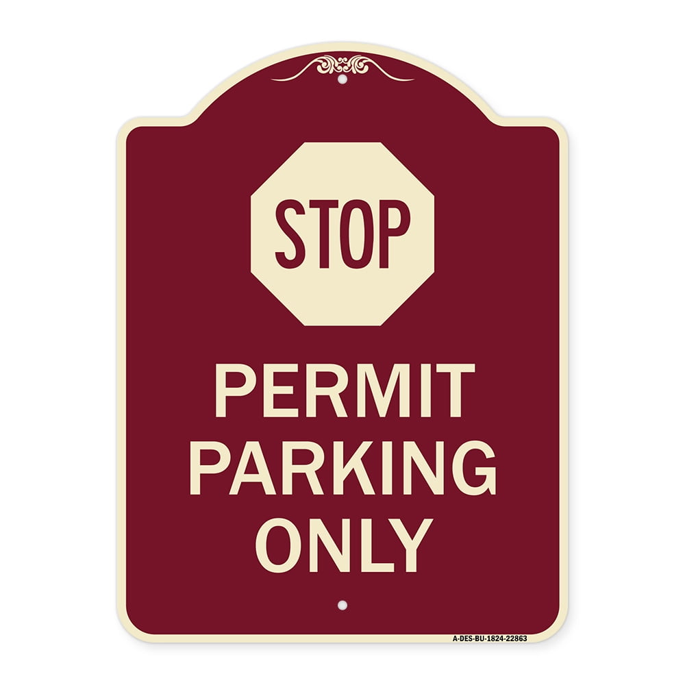 SignMission Designer Series Sign - Stop - Permit Parking Only (With ...