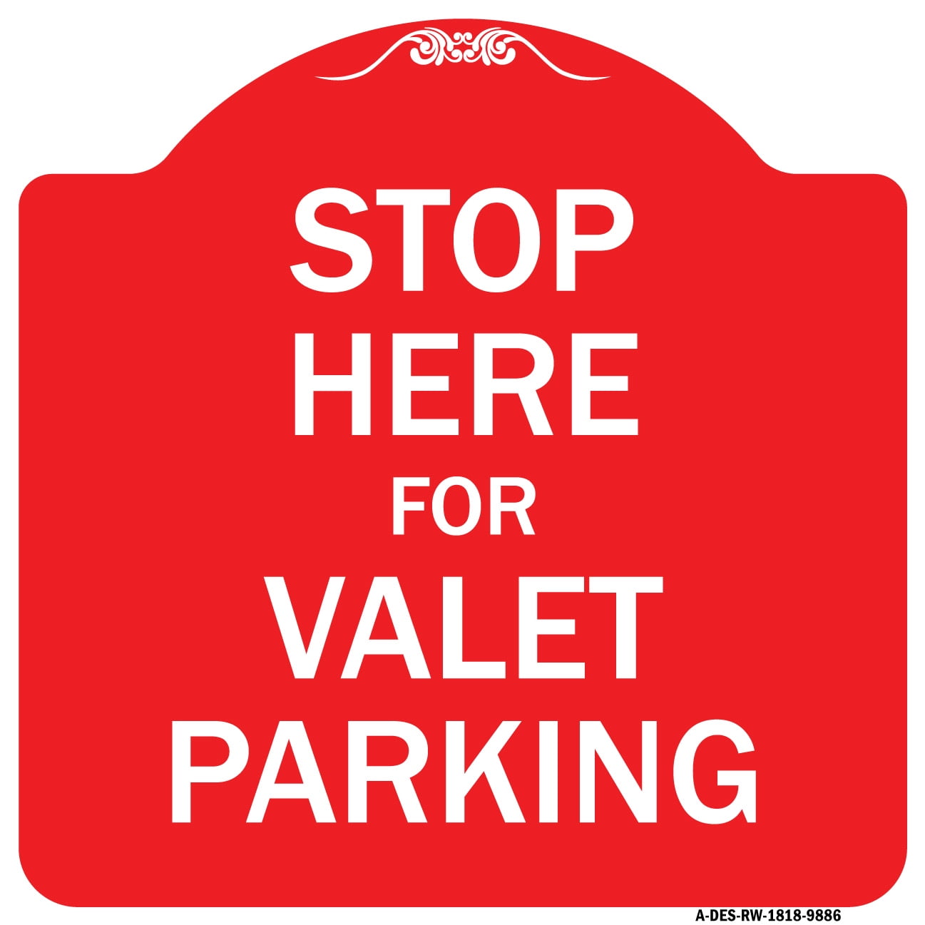 SignMission Designer Series Sign - Stop Here For Valet Parking | Red ...