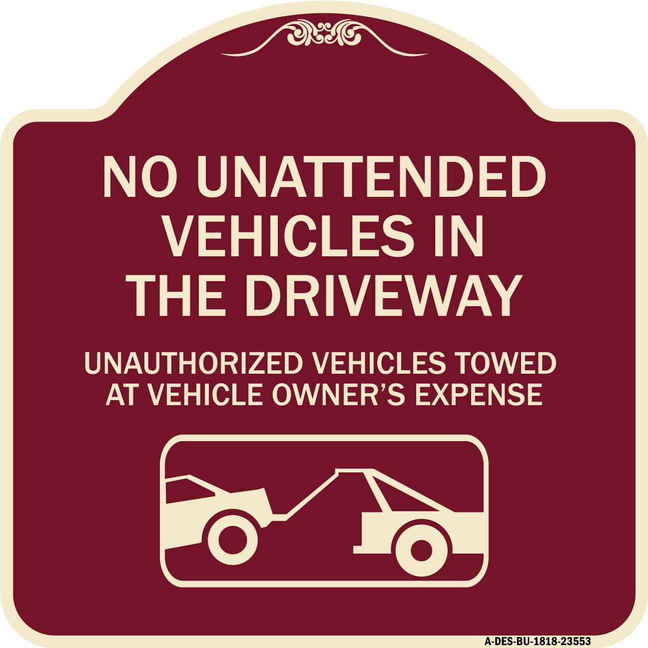 SignMission Designer Series Sign - No Unattended Vehicles in the ...