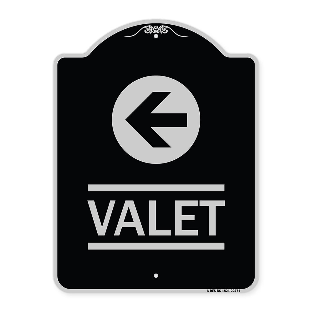SignMission Designer Series Sign - Valet Left Arrow | Black & Silver 18 ...