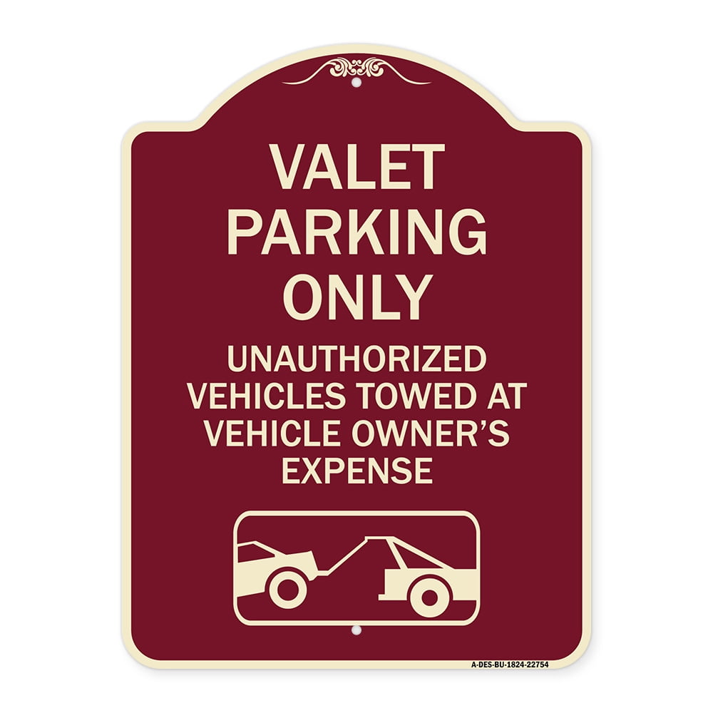 SignMission Designer Series Sign - Valet Parking Only Unauthorized ...