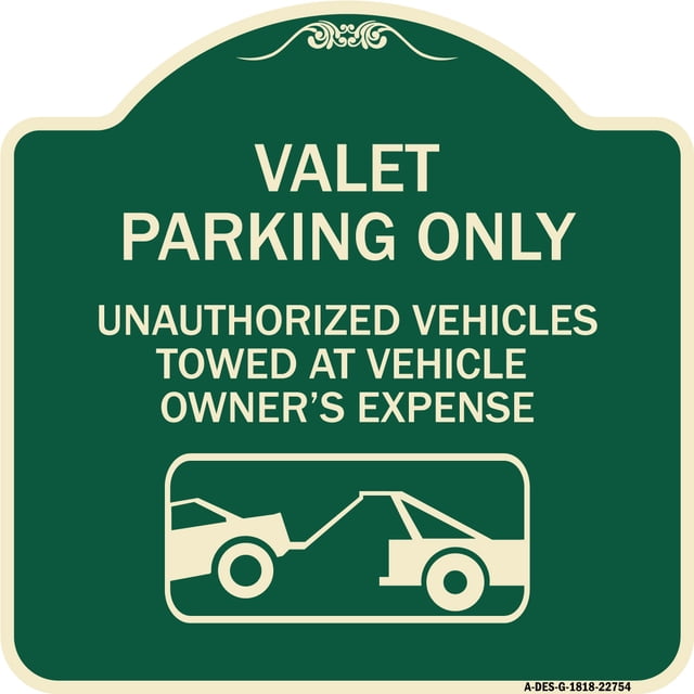 SignMission Designer Series Sign - Valet Parking Only Unauthorized ...