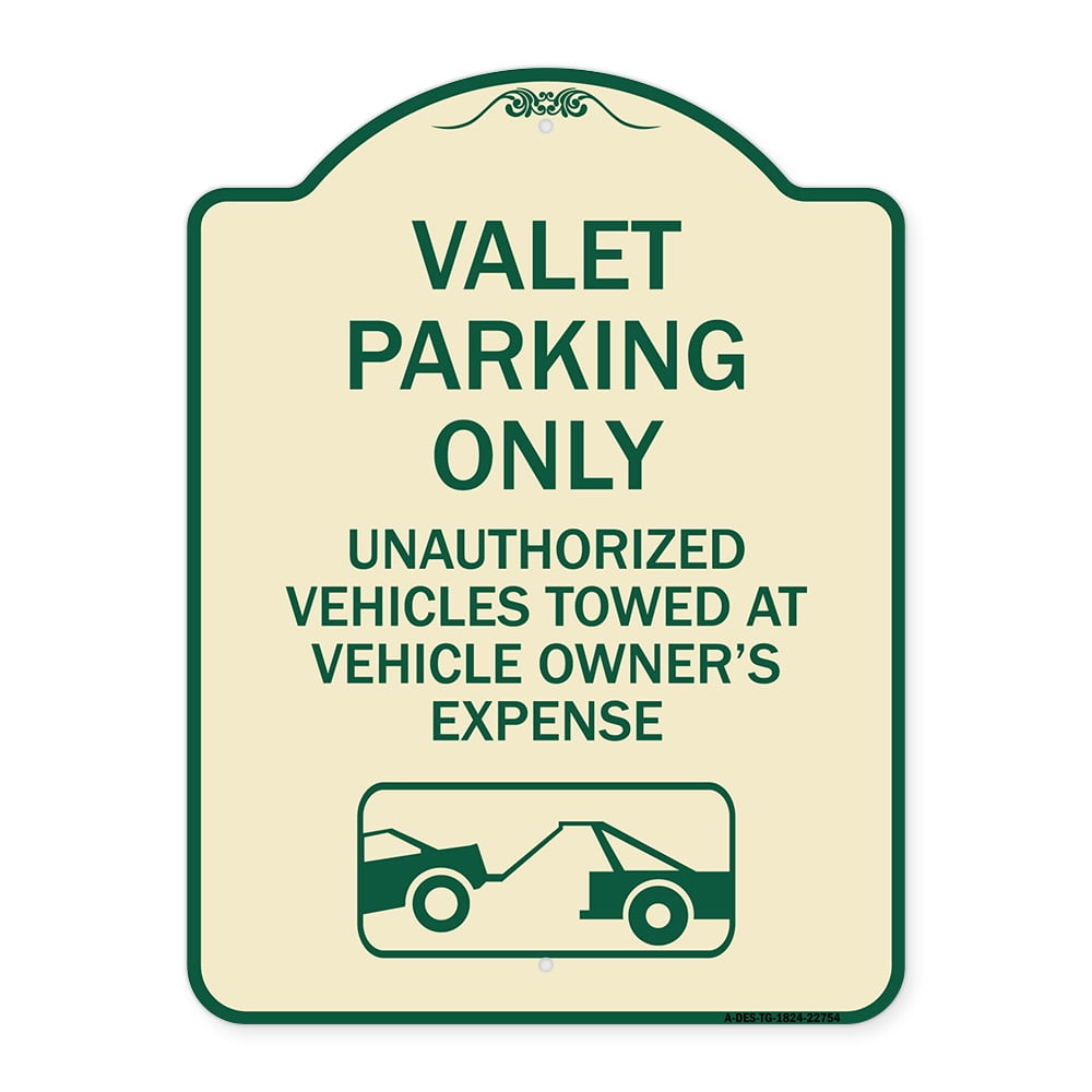 SignMission Designer Series Sign - Valet Parking Only Unauthorized ...