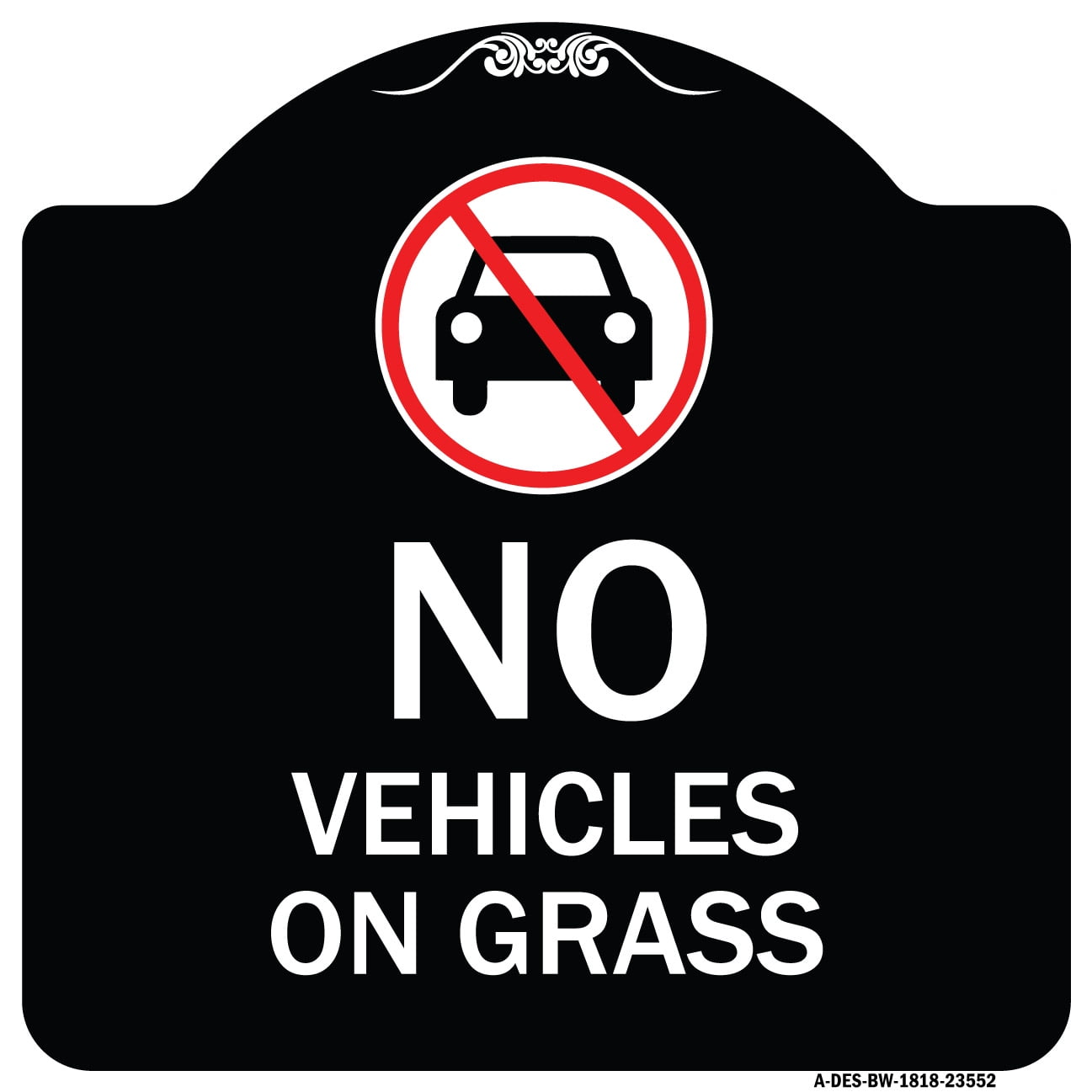 SignMission Designer Series Sign - No Vehicles on Grass | Black & White ...
