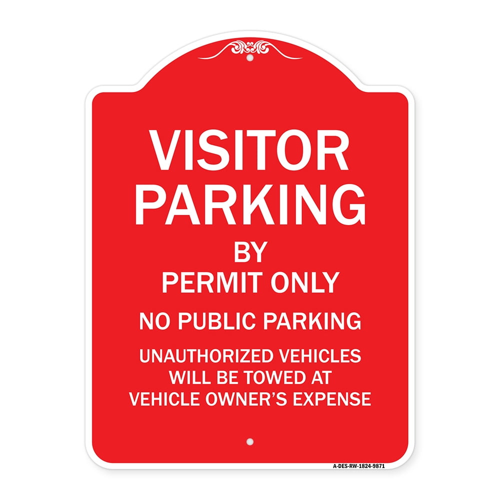SignMission Designer Series Sign - Visitor Parking By Permit Only No Public Parking Sign | Red ...